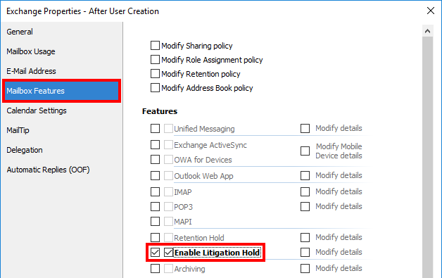 Enabling Litigation Hold while provisioning a user - Adaxes Q&A Enabling Litigation Hold while provisioning a user - Adaxes Q&A